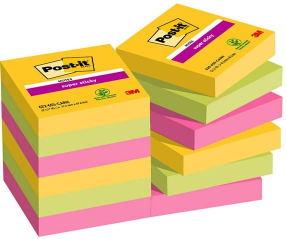 Notatblokk POST-IT SSN 47,6x47,6 Car(12), kun 185 kr