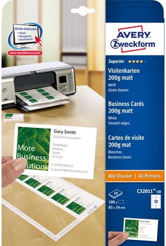 Visitkort AVERY matt, 200g, 85x54mm, endast 273 kr