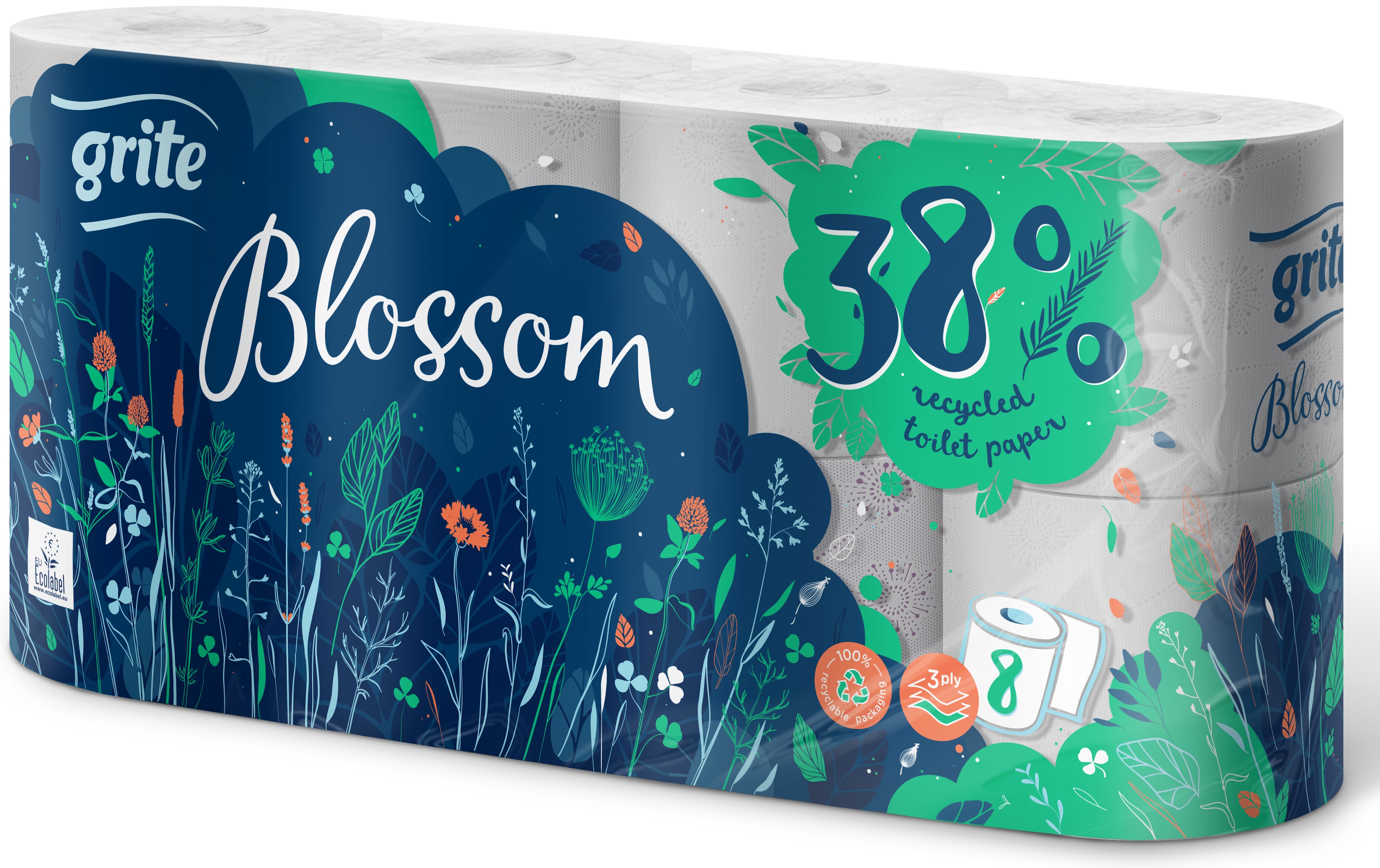 Toalettp. Grite Blossom 3L 8rl, endast 0,28 kr