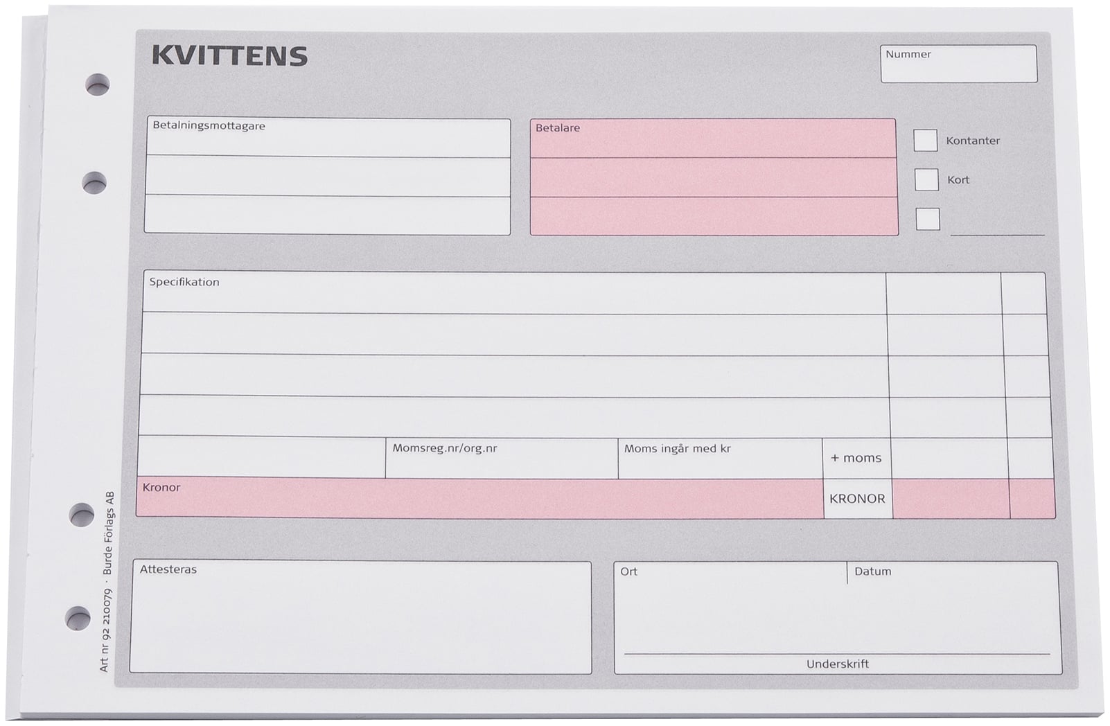 Kvittens A5 Liggande utan kopia, 50 blad, 10st, endast 24 kr
